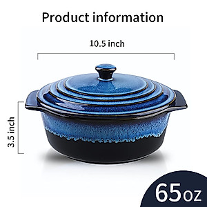 KOOV Ceramic Casserole Dish with Lid Oven Safe, 2 Quart Casserole Dish, Covered Round Casserole Dish Set, 9 inch Baking dish With Lid for Dinner, Deep Casserole Cookware Set, Reactive Glaze