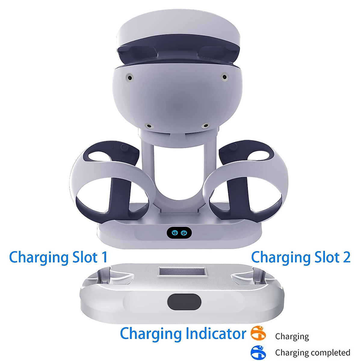 Babaliya Handle Charging Station for PS VR2, Stand Controller Charging Stand with Glasses Stand Display Lamp for PS5 VR, Handle Charging Base Seat with Stowable Glasses Bracket Game Accessories