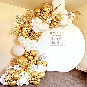White and Gold Balloons Garland Arch Kit, 130Pcs White Metallic Gold Confetti Balloon with Star Foil Balloons for Birthday Wedding Engagements Graduation Baby Shower Anniversary Party Decorations