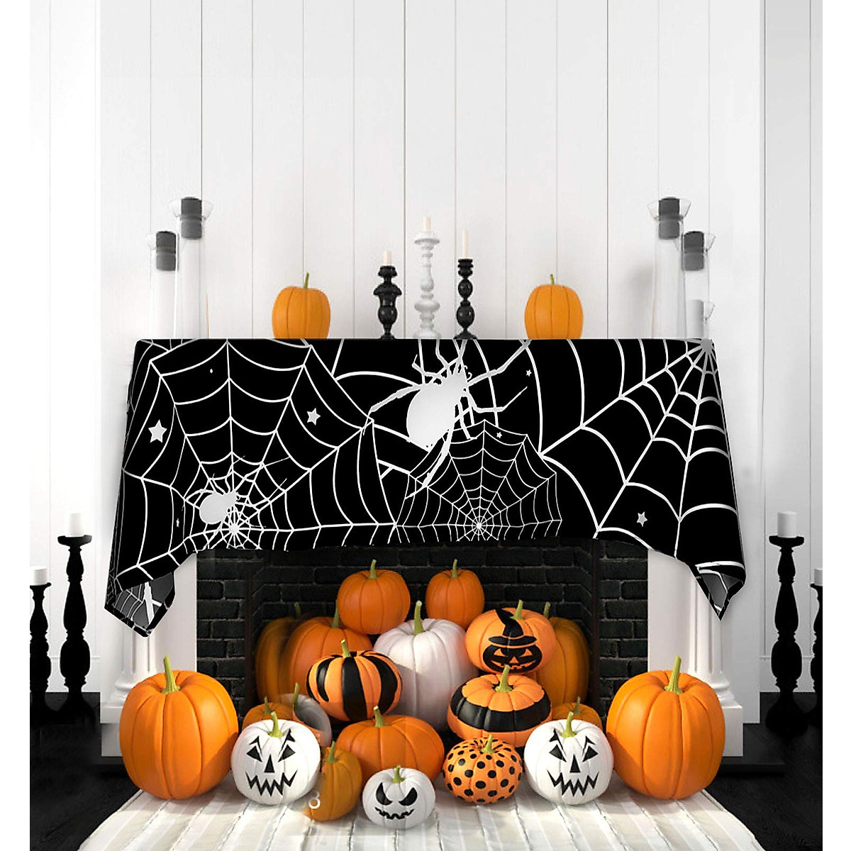 60 Inch Round Polyester Tablecloth, Halloween Black Spider Web Table Cloth, Spillproof Washable Polyester Table Cover - Perfect for Halloween Party Decorations