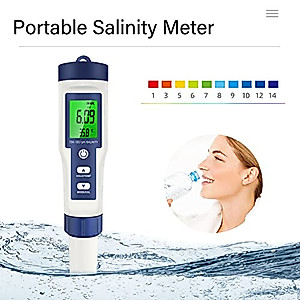 Digital Water Detector, Stable Measuring Water Quality Tester PH Salinity Temp TDS EC IP67 Waterproof for Aquarium