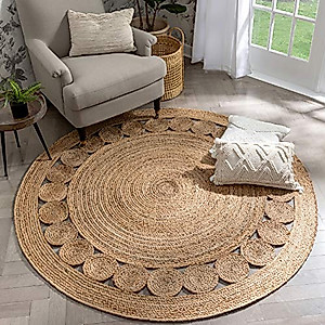 Well Woven Eva Oleana Geometric Pattern Natural Color Hand-Woven Basket Weave Jute 6' Round Area Rug