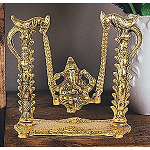 KridayKraft Metal Ganesh Ji on Swing Jhula Statue (Gold Standard)