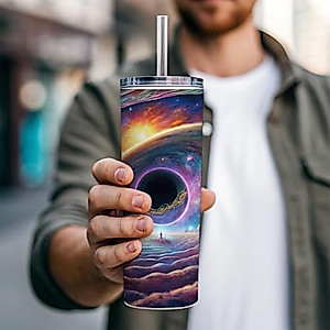 Psychedelic Black Hole Galaxy Space Vibrant Colors Skinny Tumbler 20oz with Straw Insulated Water Bottle Gift