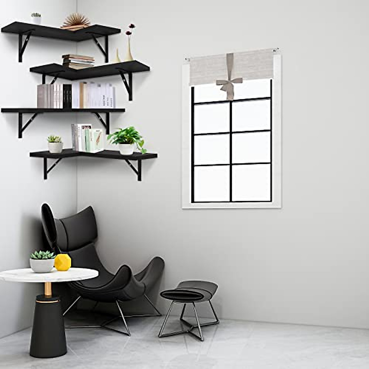 RayLove Corner Floating Shelves Wall Mounted Set of 4,Wood Corner Wall Shelves for Bedroom, Living Room, Bathroom, Kitchen, Office, BLACK001