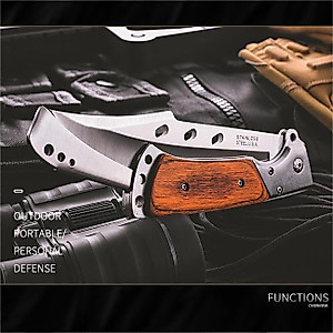 DOOM BLADE Long Blade Pocket Folding Knife - Sharp Survival Work Knives-Foldable Large Knife with Rosewood Handle,Gift for Dad Husband,for Hunting,Hiking,Camping (1 Knife)