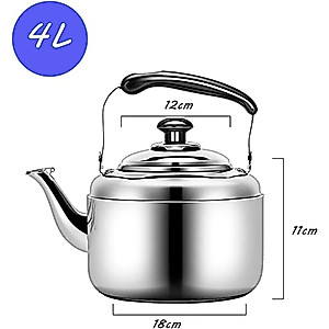 Stainless Steel Tea Kettle Stove Top Tea Kettle,with Ergonomic Heat-Resistant Handle,Modern Stainless Steel Tea Kettle (Color : Onecolor, Size : 4L)