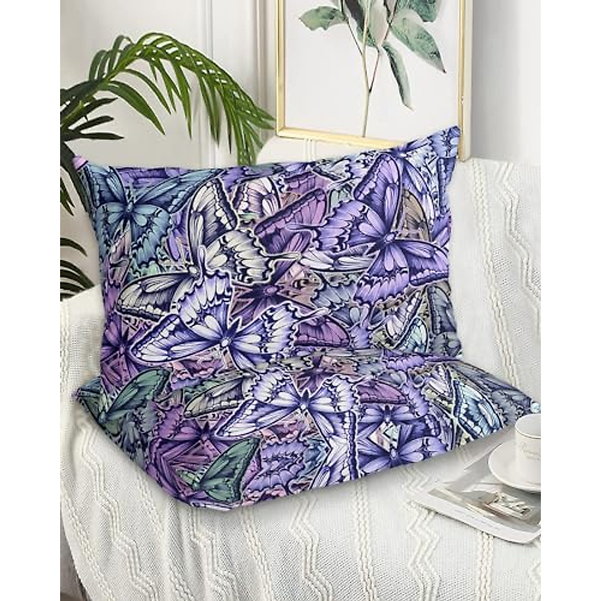 Hokiten Queen Size Pillow Covers Set of 2 - Purple Blue Teal Butterfly Microfiber Soft Pillowcases with Envelop Closure, Modern Abstract Art Lumbar Pillow Cover for Bedroom/Sofa/Couch, 20x30 Inches
