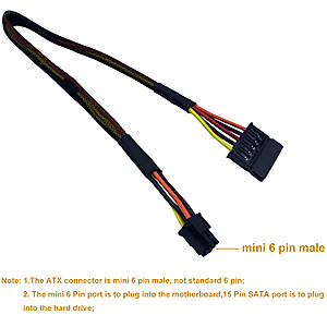 COMeap SATA Power Cable for Dell Inspiron 3653 3650 Series, SATA 15 Pin to Mini 6 Pin ATX Adapter Compatible Part No. GP2JM 15-inch(38cm) (Pack of 2)