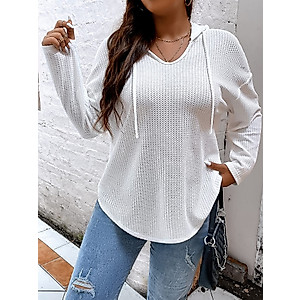 SOLY HUX Women's Plus Size Hoodies Long Sleeve Drawstring Waffle Knit Pullover Sweatshirt Tops Solid White 2XL