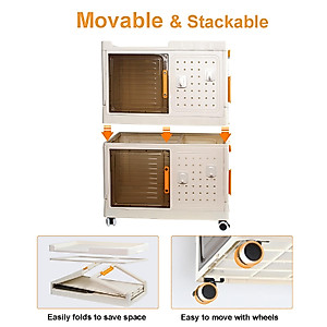 JONKASIPA Storage Bins with Lids and Doors, Closet Organizers and Storage with Wheels, Collapsible Stackable Storage Boxes, Large Plastic Foldable Storage Box for Home Office Bedroom-2pack