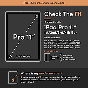 Casemade Real Leather Case Compatible with iPad Pro 11” 1st/2nd/3rd/4th Gen (2018/2020/2021/2022) - Full-Grain Leather Cover, Auto Sleep/Wake, Dual Stand Position (Tan)