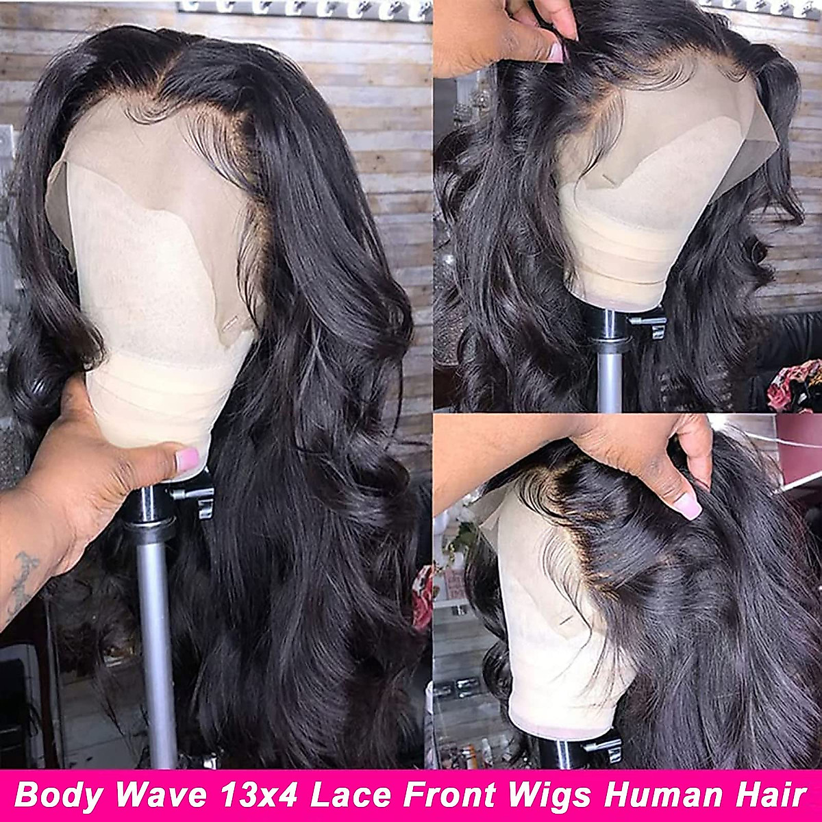 Siji Mei Body Wave Lace Front Wigs Human Hair for Black Women 13x4 Frontal Wigs Human Hair Pre Plucked with Baby Hair 150% Density Brazilian Body Wave Lace Front Human Hair Wigs Natural Black 16 Inch