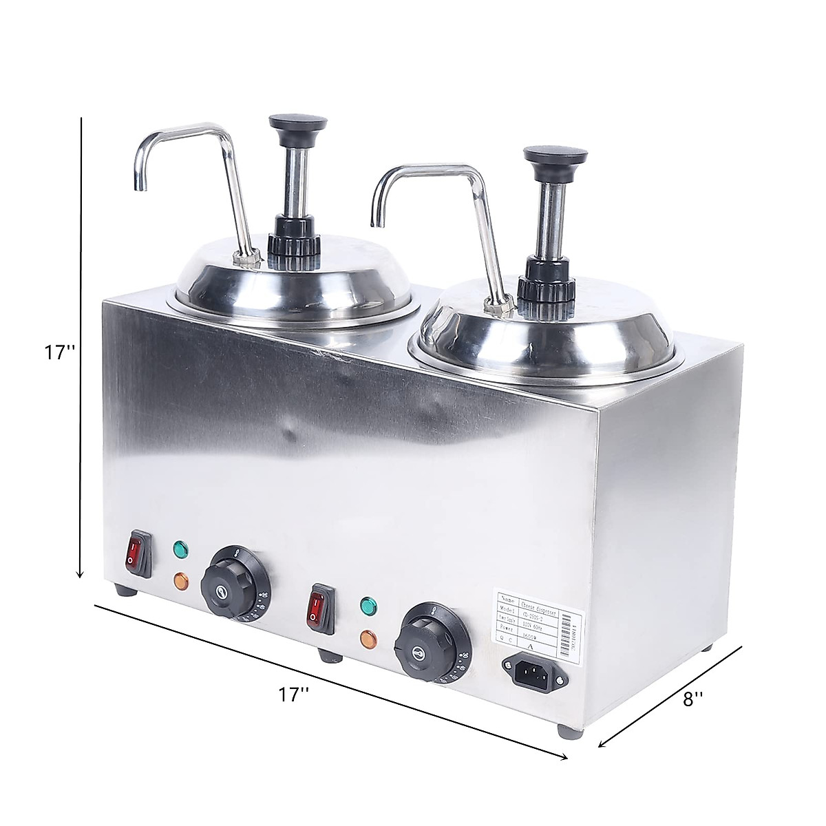 Cheese Dispenser with 2 Pumps 2 x 2L Electric Nacho Cheese Sauce Warmer 30-110℃ Hot Fudge Warmer Dispenser 1600W Jam Heat Preservation Machine