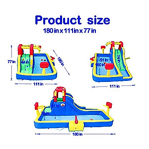 WELLFUNTIME Inflatable Water Park with Blower, Slide with Water Cannon and Double Basketball Rings