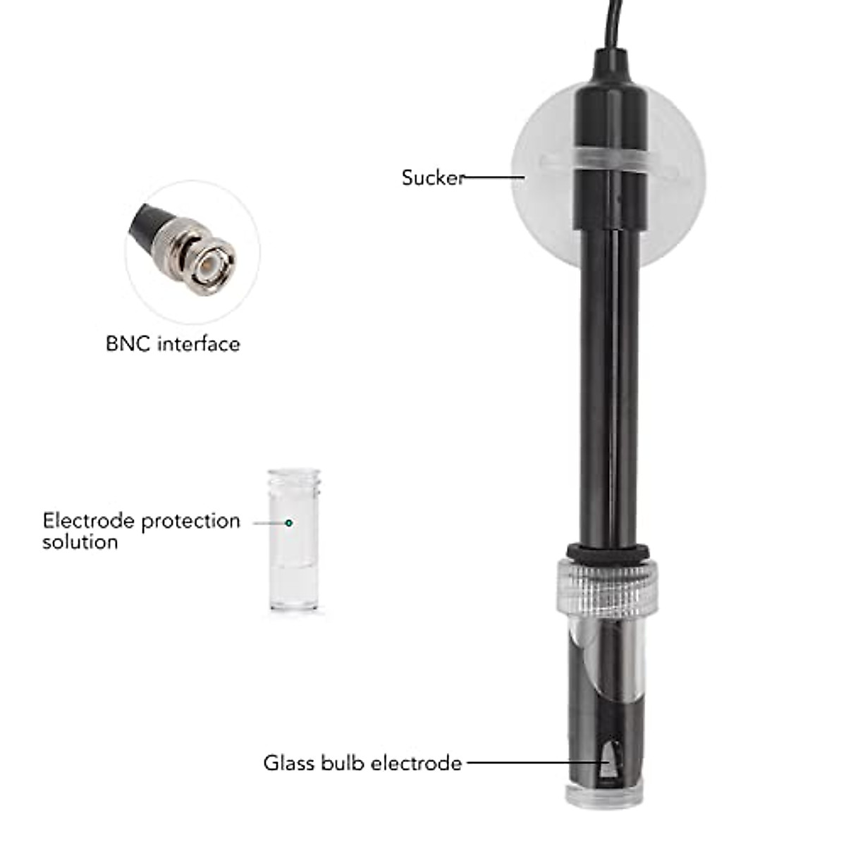 PH Electrode Probe Connector, Accurate Stable Measurement Easy to Use Black BNC Electrode Probe Connector for Aquariums