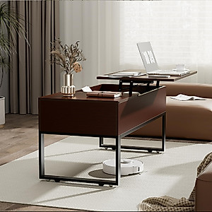 VEELOK Lift Top Coffee Table for Living Room with Hidden Storage Compartment on Rolling Wheels, 3-Way Slide Desktop Drawer Modern Coffee Tables, 43.3" Wood Coffee Table, 440lbs Max Weight, Espresso