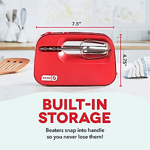 Dash SmartStore™ Compact Hand Mixer Electric for Whipping + Mixing Cookies, Brownies, Cakes, Dough, Batters, Meringues & More, 3 Speed, 150-Watt - Red