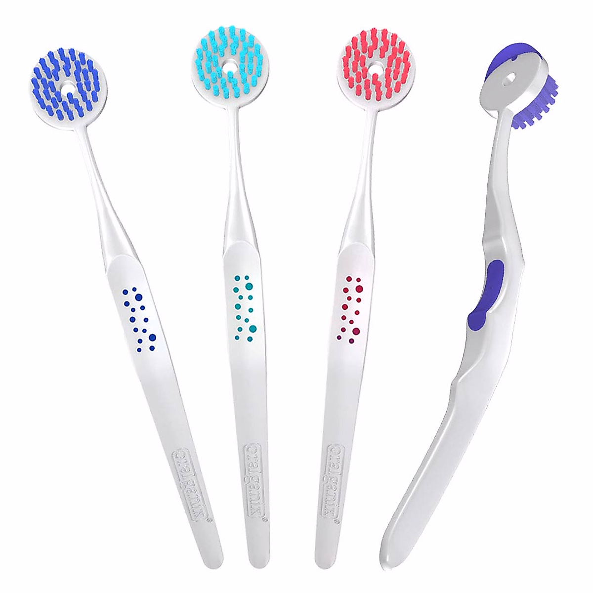 Oralganix 2-in-1 Tongue Cleaner - 4 Pack - Multicolor Tongue Brush and Scraper Tools