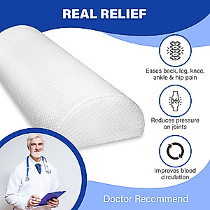 Back Pain Relief Bolster Pillow - Half Moon Knee Pillow for Side, Back, Stomach Sleepers - Semi Roll Round Lumbar Leg Wedge - Reduce Neck Spine Back Hip Ankle Stress - Organic Cotton Cover - Size M