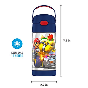 THERMOS FUNTAINER 12 Ounce Stainless Steel Vacuum Insulated Kids Straw Bottle, Super Mario Brothers