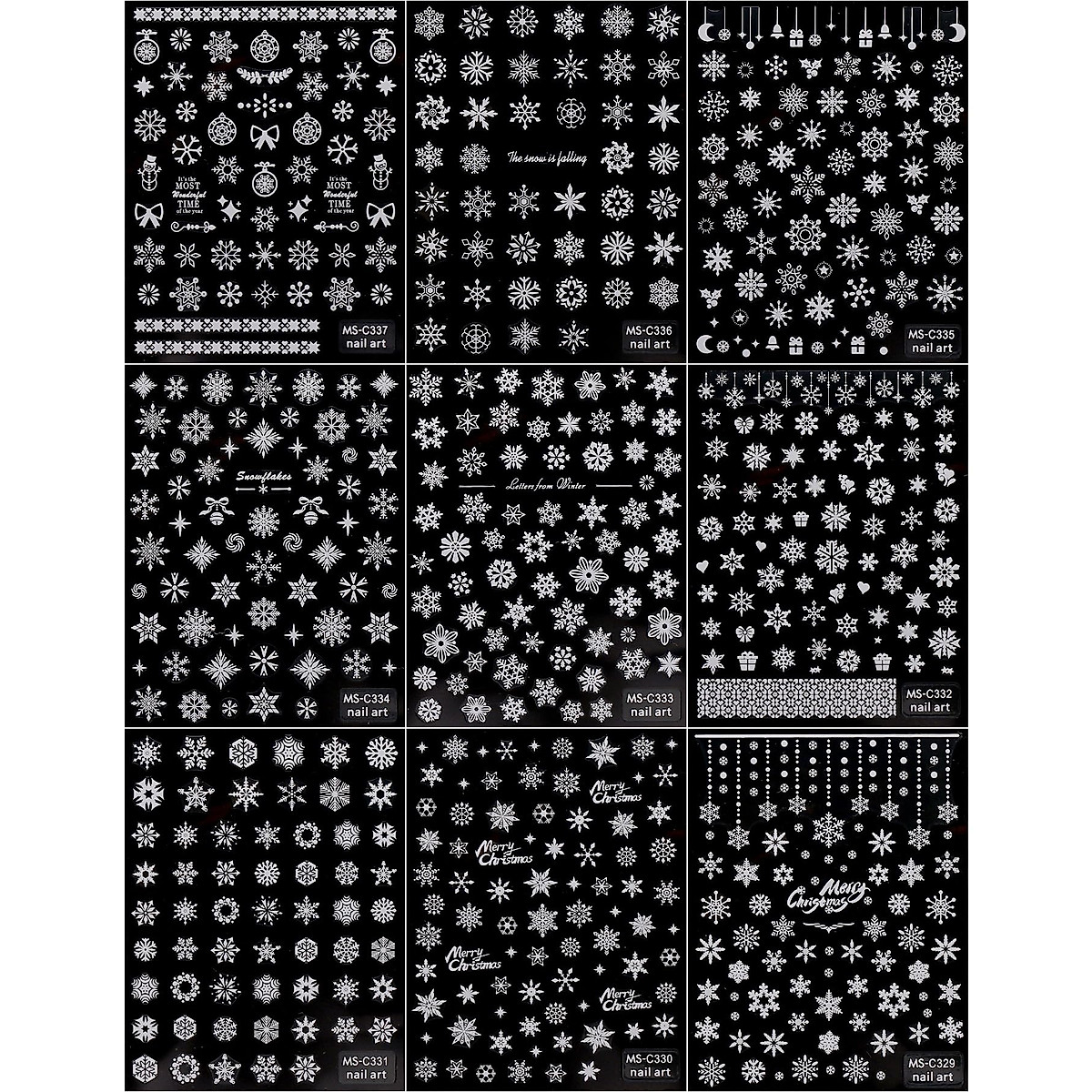 JMEOWIO 9 Sheets Christmas Nail Art Stickers Decals Self-Adhesive Pegatinas Uñas Snowflake Xmas Winter Holiday White Nail Supplies Nail Art Design Decoration Accessories