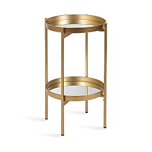 Kate and Laurel Celia Transitional Round Accent Tray Table with Magnetic Removable Tops and Foldable Base, 16x16x25, Gold