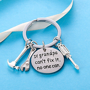 Grandpa Keychain Granddad Gifts From Grandson Granddaughter Christmas Gift Keyring Father's Day Gift For Grandpa (If grandpa can't fix it, no one can)