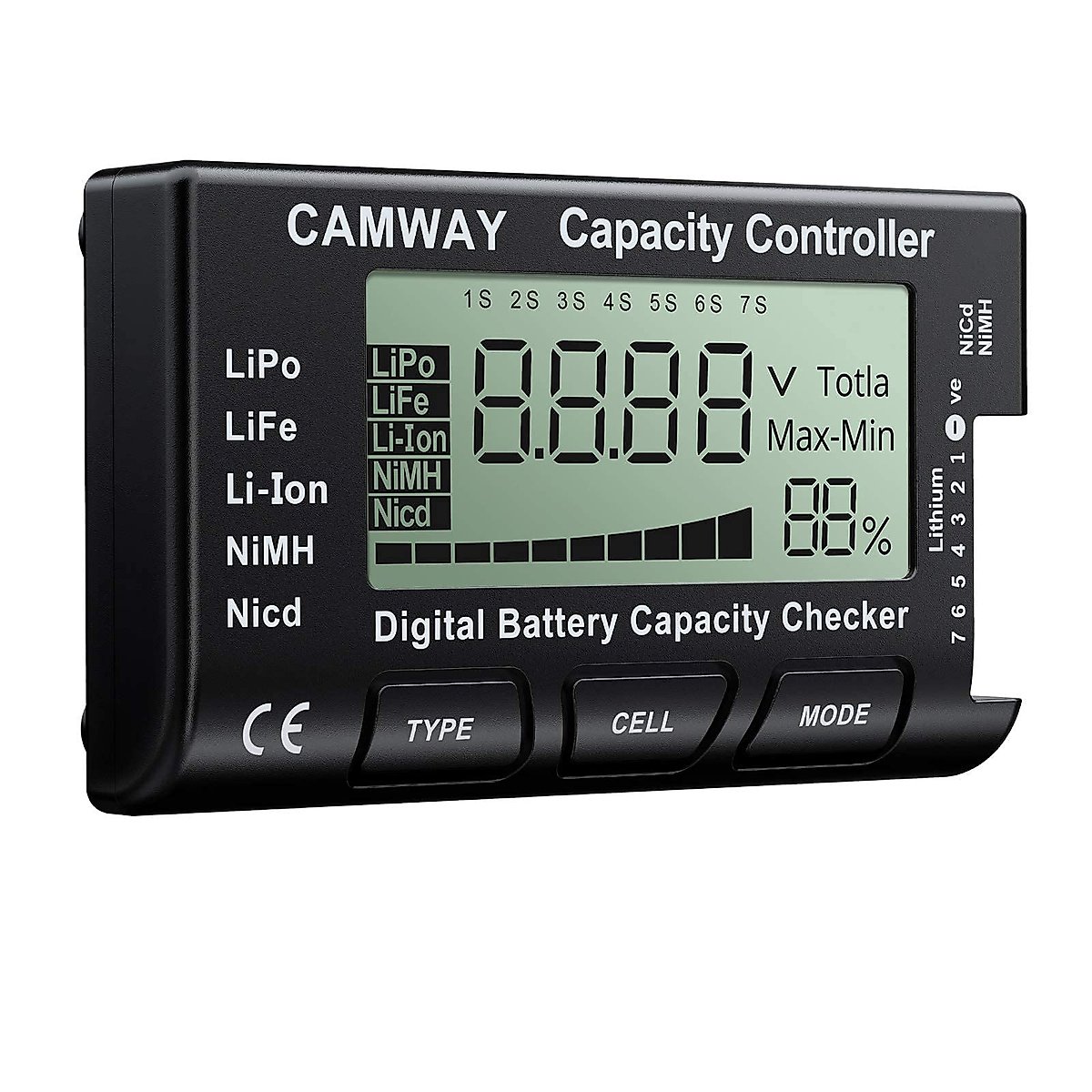 CAMWAY 5PCS 2in1 1-8s Lipo Battery Voltage Tester,RC Low Voltage Buzzer Alarm+ Digital Battery Capacity Tester RC Cellmeter-7 Lipo Battery Tester LCD Battery Checker Controller