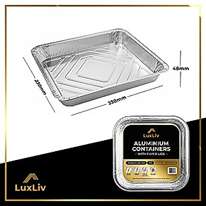 LuxLiv ® Large Food Aluminum Foil Trays Containers with Lids 500ml. Great for Meal Prep Baking Food Storage Takeaway Tin (20 Pack)