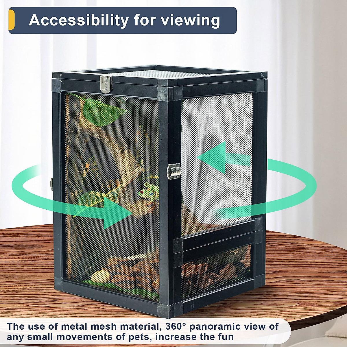 RunDuck 5 Gallon 360° Panoramic Foldable Reptile Terrarium Kit: Crested Gecko Tank and Reptile Cage for Superior Ventilation, Easy Feeding, Sturdiness, and Simple Assembly (Black)
