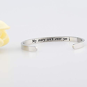 BNQL Semicolon Heartbeat Cuff Bracelet Keep Going Bracelet My Story Isn't Ovet Yet Inspiration Jewelry (Cuff S)