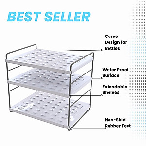 YAN & HIN 15 Bottles Cabinet Organizer Extendable Kitchen Cabinet Organizer with Adjustable Height, 3-Tier Water Bottle Holder, Pantry Pantry Organizers Cup Rack for Cabinet