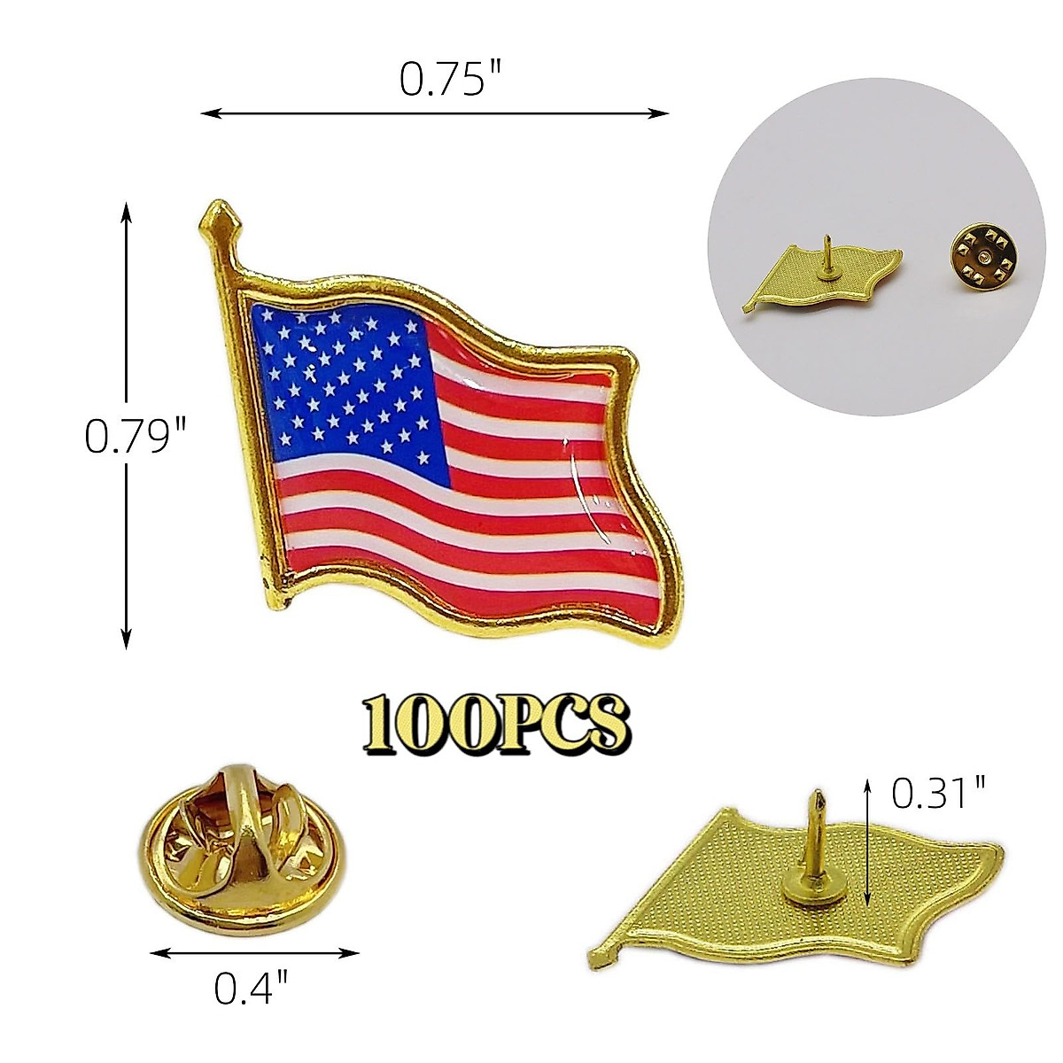 TANG SONG 50PCS American Flag Lapel Pins - Solid Metal USA Flag Lapel Pins Badge Pins brooch For Suit Jacket