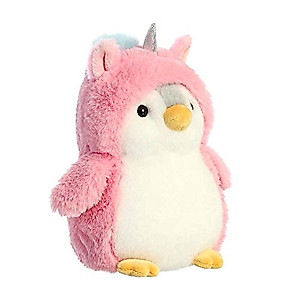 Aurora® Playful Pompom Penguin™ Unicorn Stuffed Animal - Vibrant Companions - Endless Fun - Pink 7 Inches
