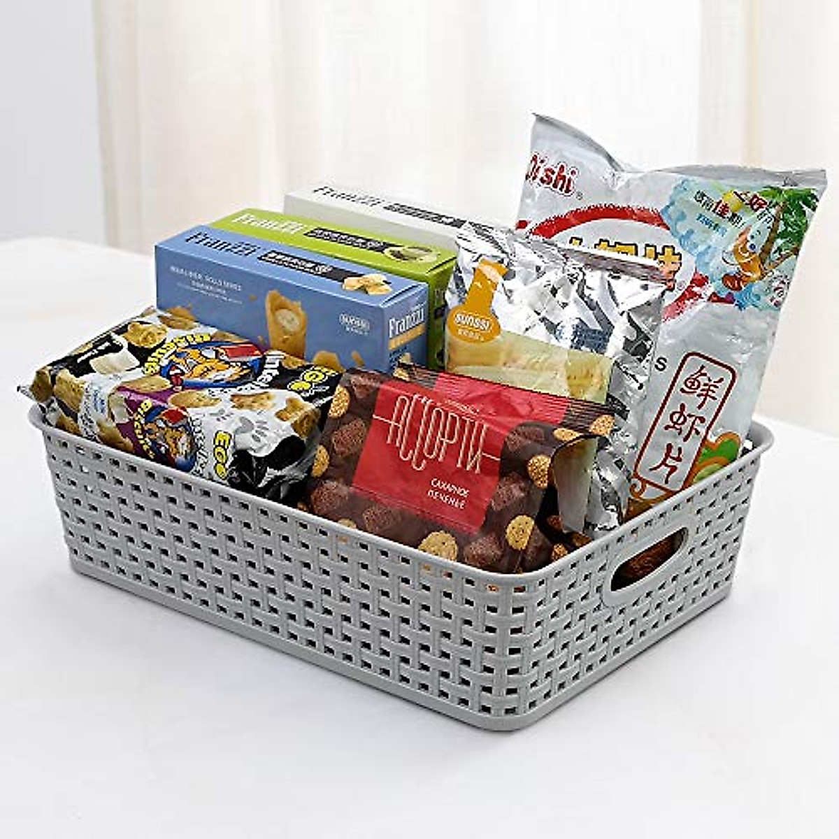 Dehouse Rectangular Plastic Storage Baskets Tray, Grey, Set of 4