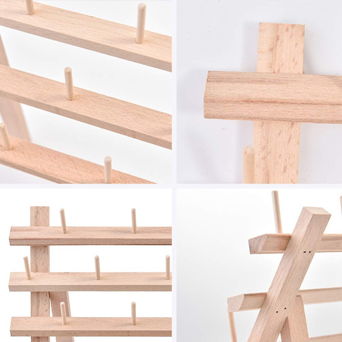 SUPVOX 30 Spool Cone Wall Mount Foldable Wood Thread Stand Rack Embroidery Machine Holds Organizer Sewing Storage Holder