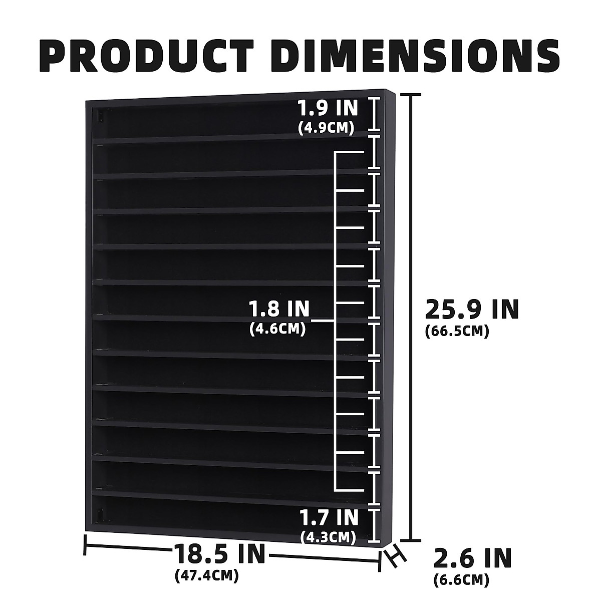 DisplayGifts Open Front Hot 1:64 Scale Toy Cars Wheels Matchbox Display Case Die-cast Model Cars Storage Cabinet - NO Door Cover in The Front (Black) - 26.5 X 18.75 X 3 Inches