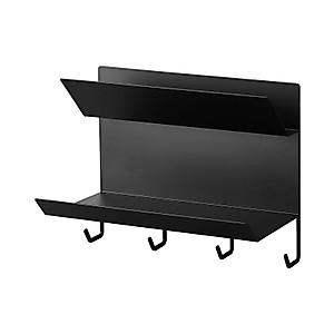 Yamazaki Home Tower Magnetic 2-Tier Entryway Organizer - Storage for Gloves and Hats with Hooks for Keys and Bags - Steel