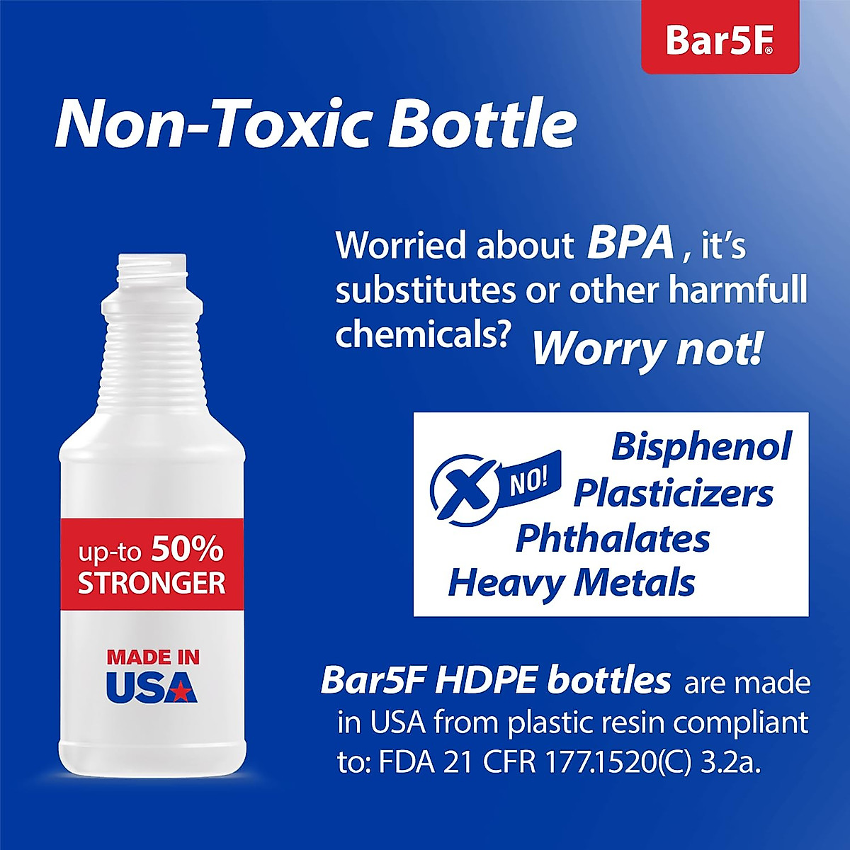 Bar5F Set of 2 Premium 24 oz Spray Bottles, NBR Gasket - Superior Hydrocarbon Resistance - Ideal for Auto Detailing & Industrial Cleaning