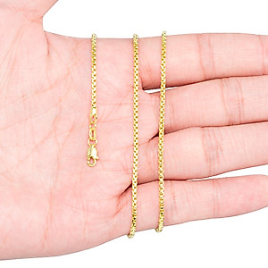 Nuragold 10k Yellow Gold 2mm Round Box Chain Venetian Link Pendant Necklace, Mens Womens Jewelry 16" 18" 20" 22" 24" 26" 28" 30"