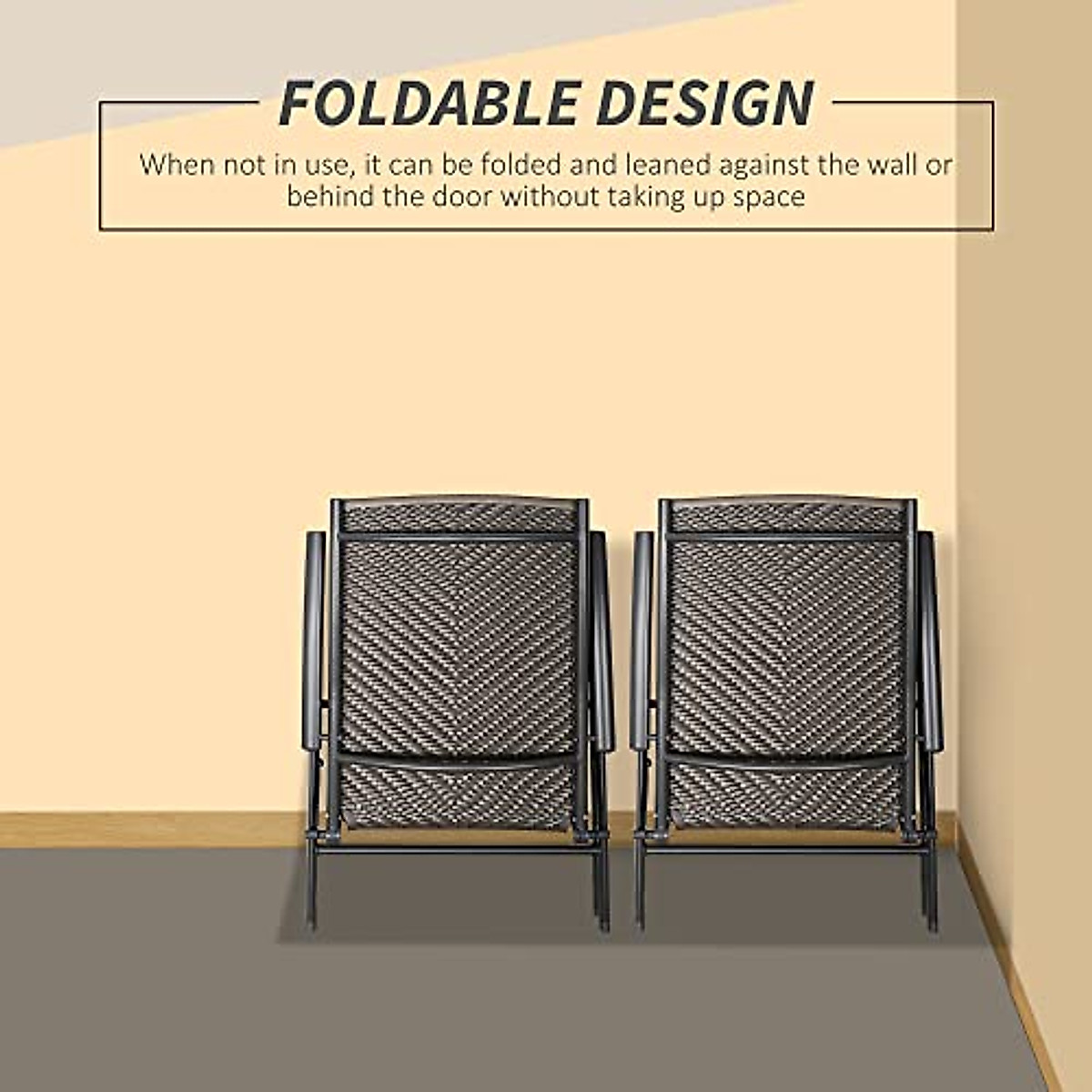 Outsunny Set of 2 Rattan Wicker Patio Dining Chairs with Backrest Adjustable and Folding Design, Outdoor Recliner Set for Garden, Backyard, Lawn, Balcony, Mixed Grey