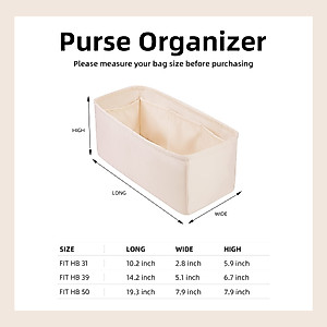 DGAZ Silk Purse Organizer Insert Fits Hermes Herbag 31/39/50 Bags, Luxury Handbag & Tote Organiser, Simplicity bag insert（Craie,H31）