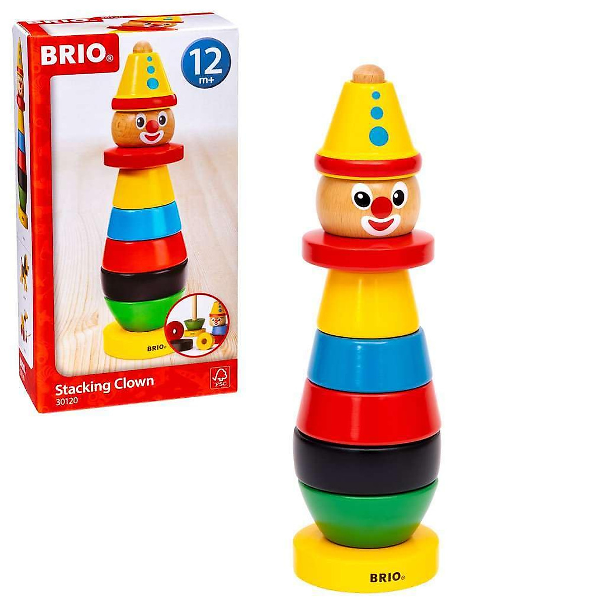 BRIO Infant & Toddler 30120 - Stacking Clown - 9 Piece Wood Stacking Toy for Kids Ages 1 and Up
