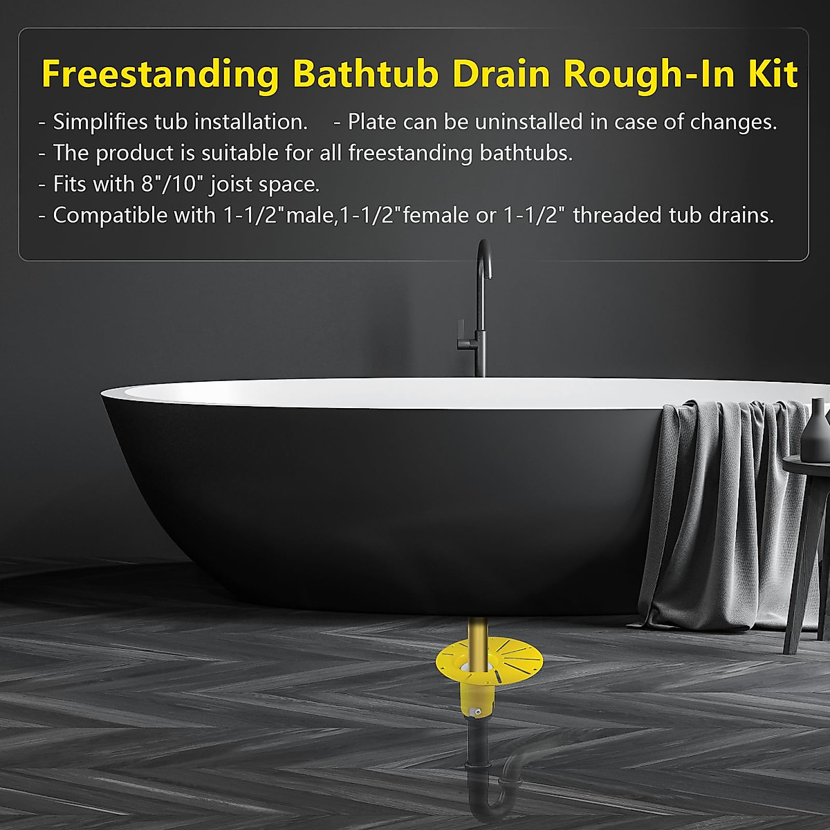Freestanding Tub Drain Rough-in Kit for Free Standing Bathtub - Freestanding Bathtub Tub Drain With Brass Tail Pipe and ABS Plastic Adapter,Fits withl½male,l½female or1½''threaded bathtub drains
