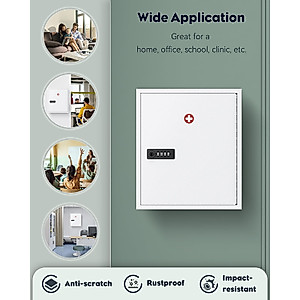 Uniclife Wall Mount Medicine Cabinet with Combination & Key Lock Locking First Aid Cabinet Lockable Medical Cabinet Large Capacity Medicine Organizer Secure Steel Wall Cabinet Metal Storage Box, White