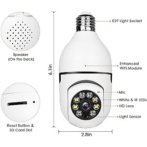 Light Bulb Security Camera 2.4GHz & Wireless WiFi Outdoor, 1080P Light Socket, Indoor 360° Home Security Cameras, Full Color Day and Night, Smart Motion Detection (1PC, Support 5G)