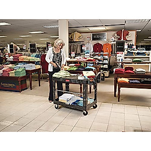 Rubbermaid Commercial Products 2-Shelf Utility/Service Cart, Medium, Flat Shelves, Ergonomic Handle, 500 lbs. Capacity, for Warehouse/Garage/Cleaning/Manufacturing (FG452500BLA)
