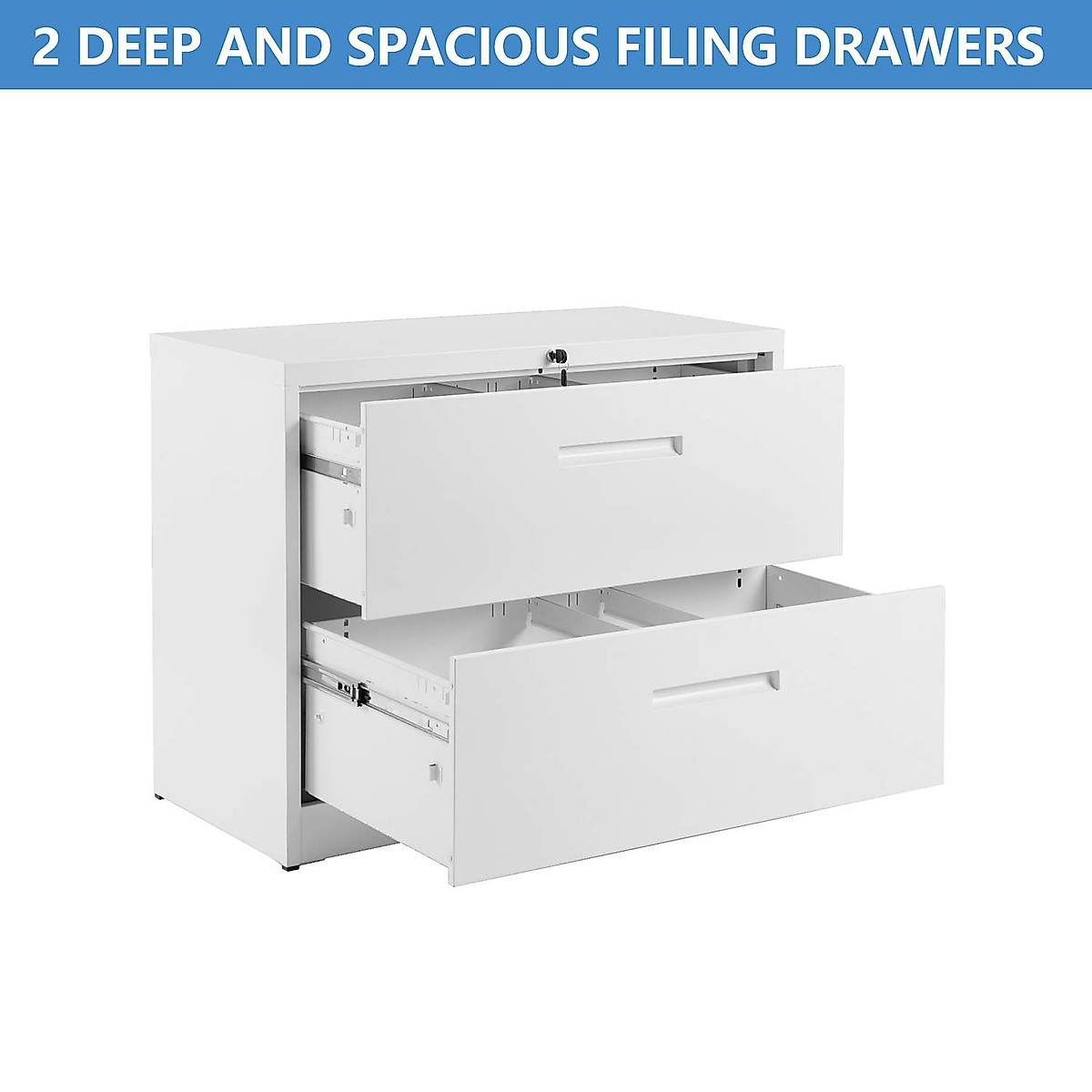2 Drawers Lateral File Cabinet with Lock, Locking Metal Lateral Filing Cabinet for Home and Office