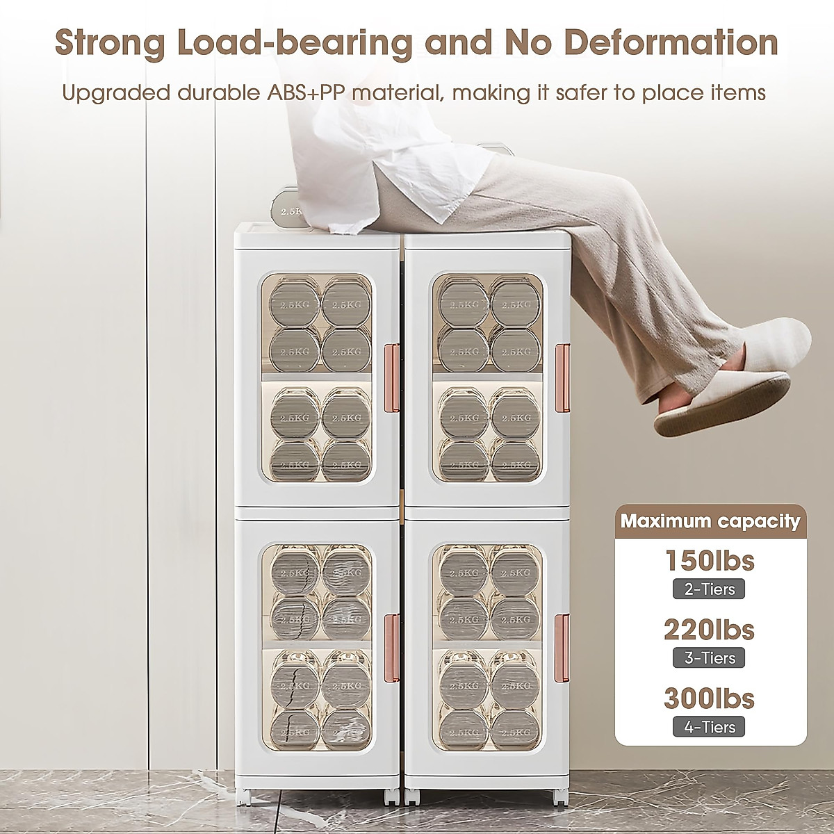 PIBEIBUK 3-Tiers Slim Bathroom Storage Cabinet, Plastic Narrow Storage Organizer with Doors and Shelves, Movable Waterproof Bathroom Floor Cabinet for Small Spaces, Kitchen, Laundry, Office, Bedroom